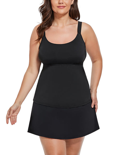 FULLFITALL - Black Flared Tankini With A-Line Swim Skirt